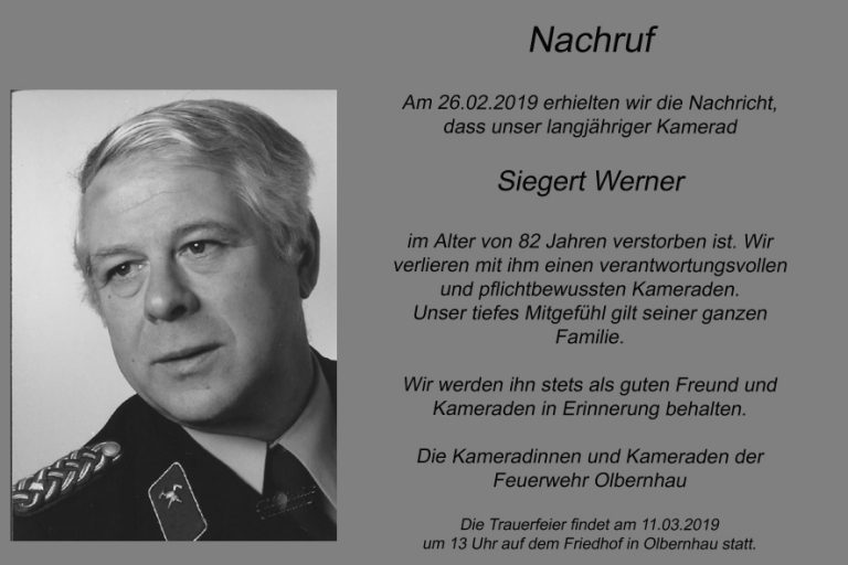 Nachruf Werner Siegert - Feuerwehr Olbernhau